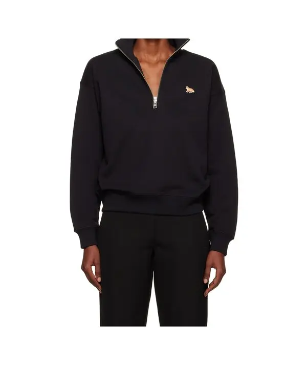 Maison Kitsuné Half-zip Sweatshirt With Embroidered Logo - Black