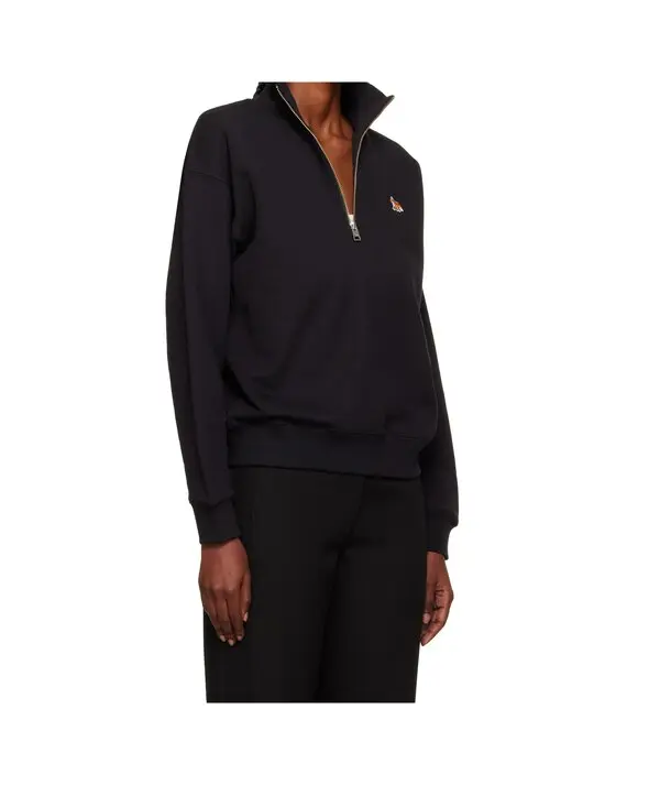 Maison Kitsuné Half-zip Sweatshirt With Embroidered Logo - Black