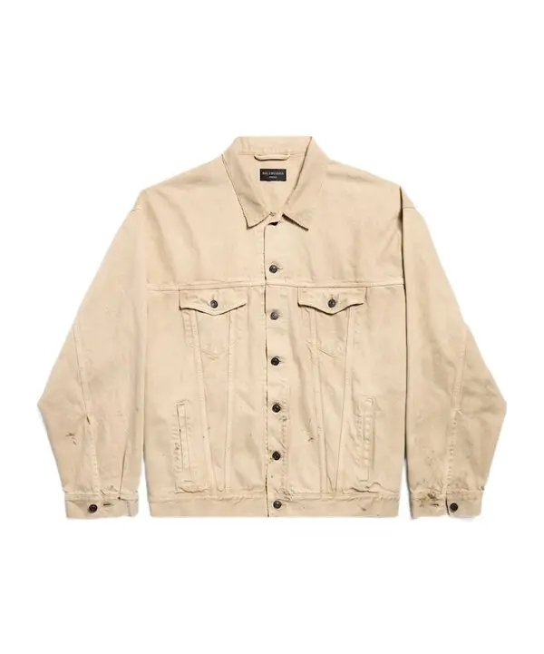 Balenciaga Oversized Denim Jacket With Embroidered Logo - Beige
