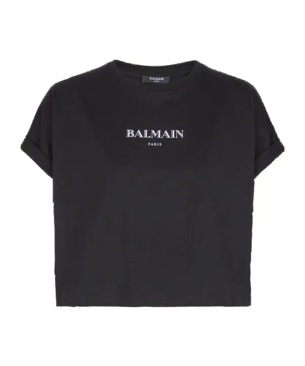Balmain Logo Printed Cropped T-shirt - Black