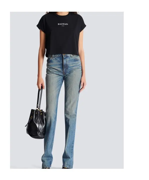 Balmain Logo Printed Cropped T-shirt - Black