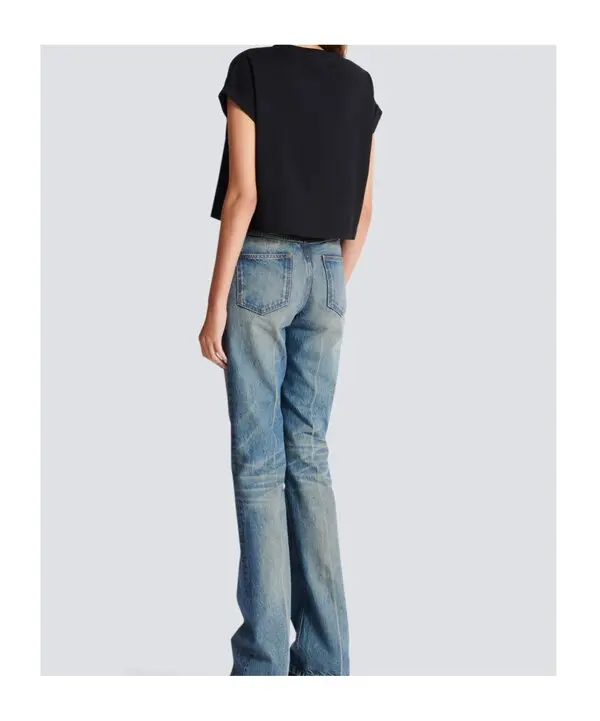 Balmain Logo Printed Cropped T-shirt - Black