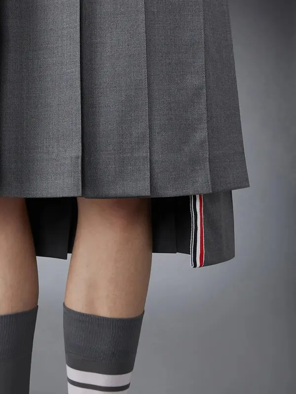 Thom Browne Pleated Midi Skirt With Rwb Stripe Detail - Medium Gray