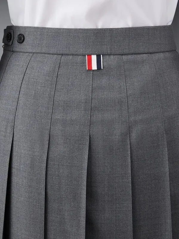 Thom Browne Pleated Midi Skirt With Rwb Stripe Detail - Medium Gray