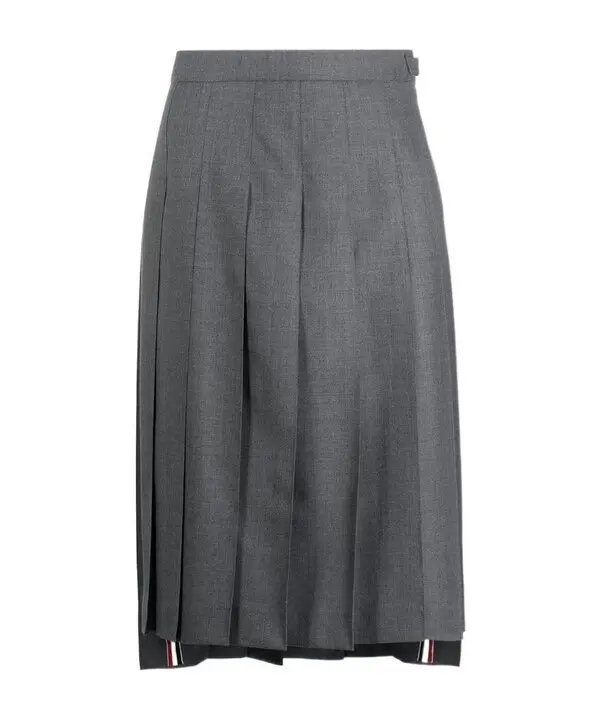 Thom Browne Pleated Midi Skirt With Rwb Stripe Detail - Medium Gray
