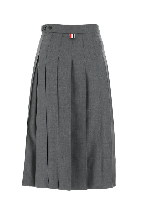 Thom Browne Pleated Midi Skirt With Rwb Stripe Detail - Medium Gray