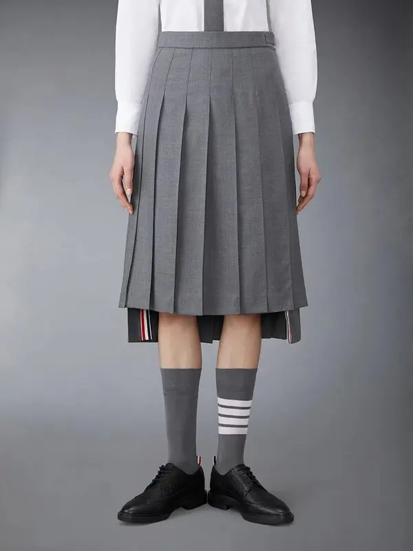 Thom Browne Pleated Midi Skirt With Rwb Stripe Detail - Medium Gray