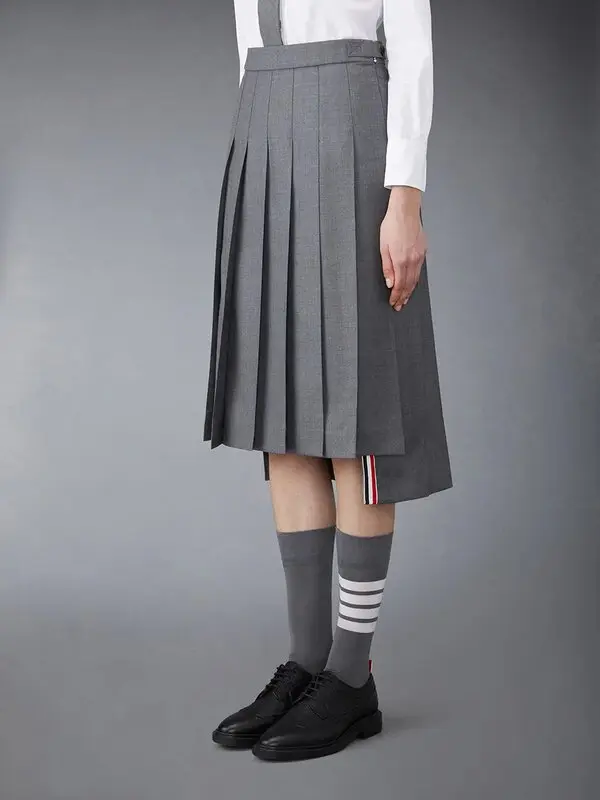Thom Browne Pleated Midi Skirt With Rwb Stripe Detail - Medium Gray