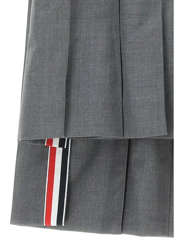 Thom Browne Pleated Midi Skirt With Rwb Stripe Detail - Medium Gray