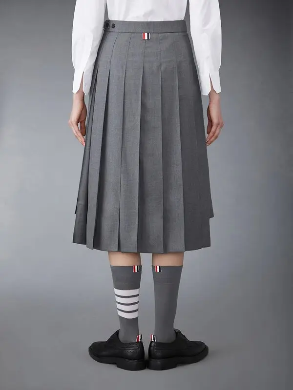 Thom Browne Pleated Midi Skirt With Rwb Stripe Detail - Medium Gray