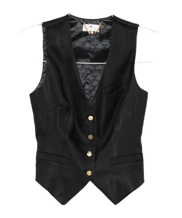 Elisabetta Franchi Sleeveless V-neck Waistcoat With Gold Hardware - Black