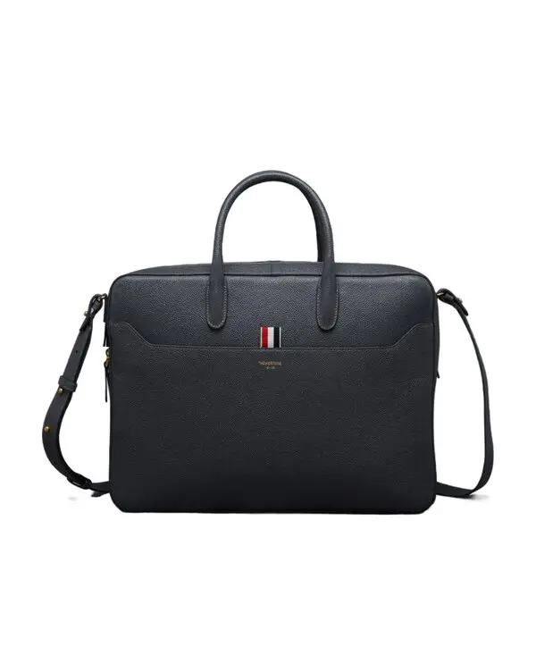 Thom Browne Pebble Grain-leather Business Bag With Striped Satin Loop - Dark Gray