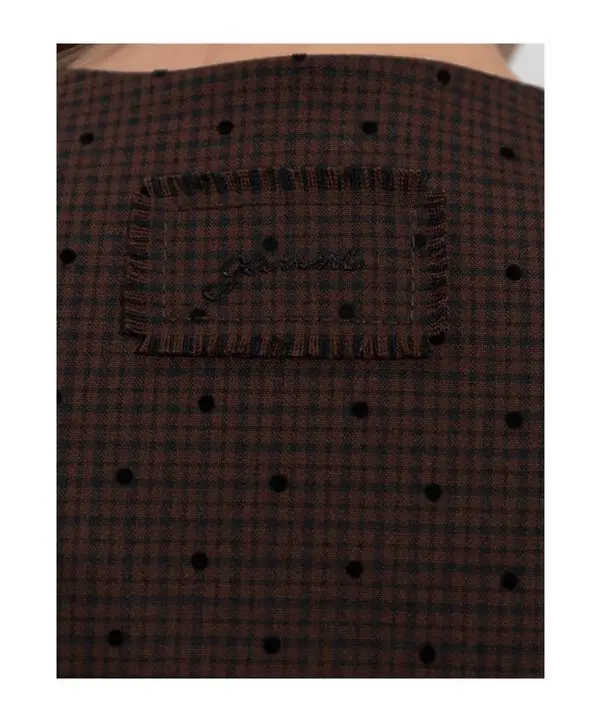 GANNI Sleeveless V-neck Flocked Check Suiting Dress With Flared Hem - Black