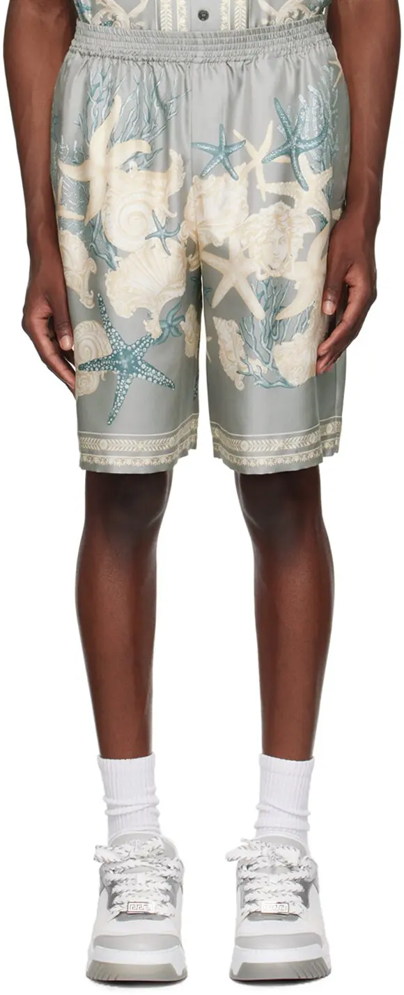 Versace Barocco Sea Printed Elasticated Waistband Shorts - Blue  Print