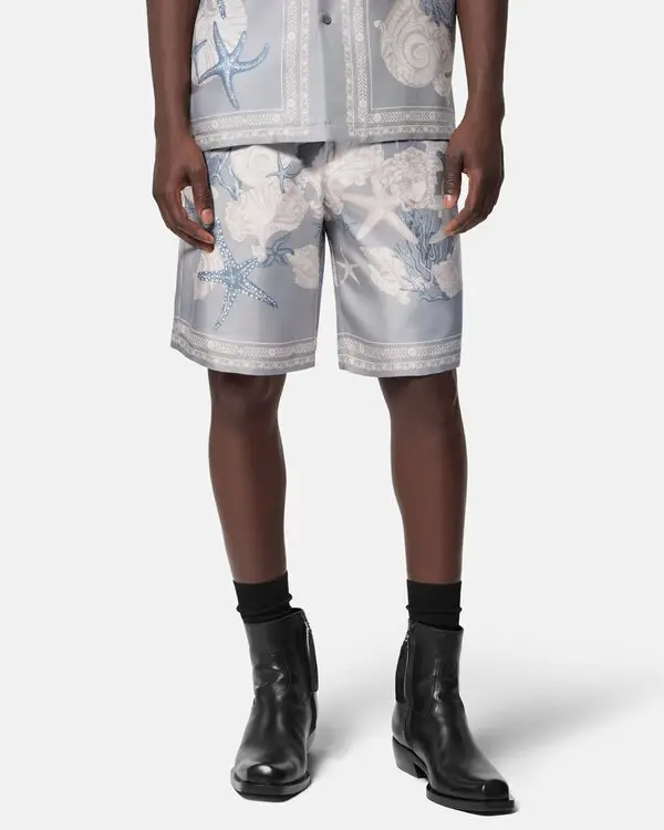 Versace Barocco Sea Printed Elasticated Waistband Shorts - Blue  Print