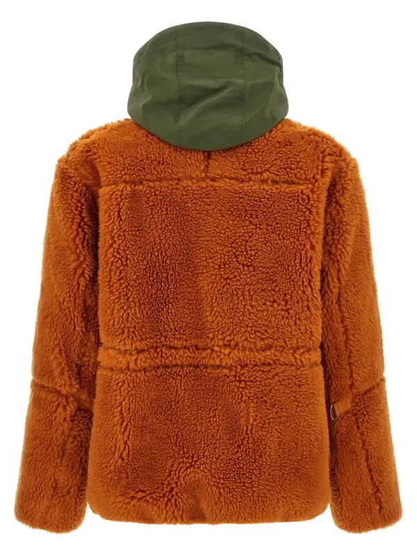 Sacai Faux Shearling Zipped Down Jacket With Drawstring Waist - Brown
