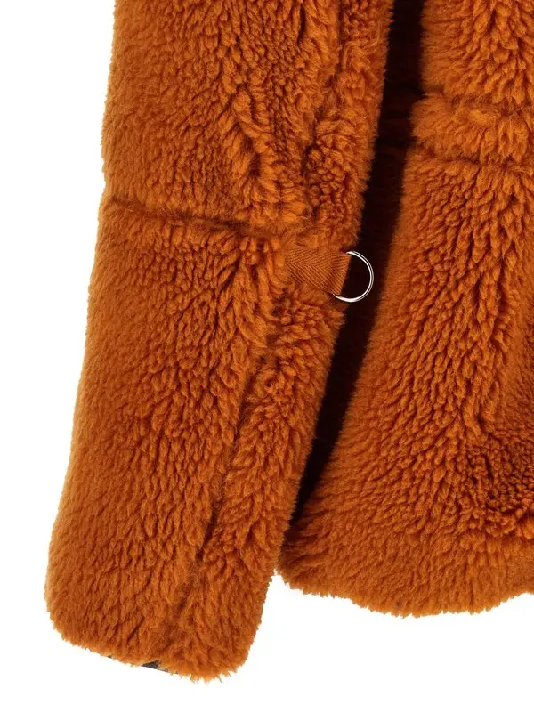 Sacai Faux Shearling Zipped Down Jacket With Drawstring Waist - Brown