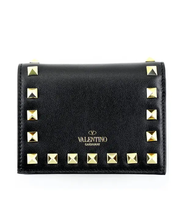 Valentino Garavani Rockstud Logo Printed Wallet - Black