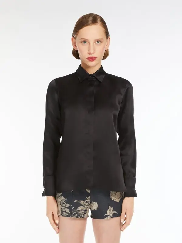 Max Mara Silk Satin Buttoned Shirt - Black