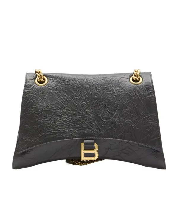 Balenciaga Medium Crush Shoulder Bag With Chain Strap - Black