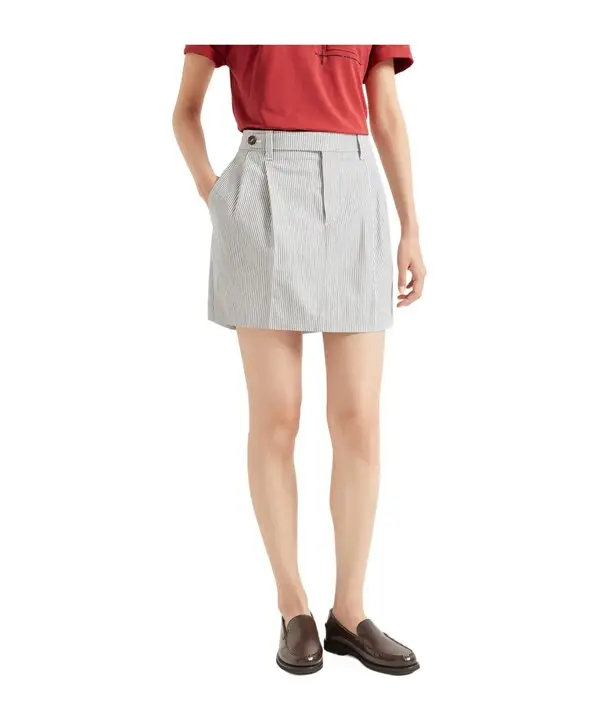Brunello Cucinelli Striped Pleated Skirt