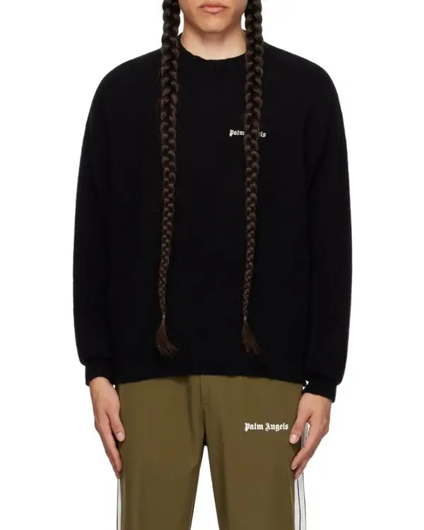 Palm Angels Logo Embroidered Knitted Jumper - Black