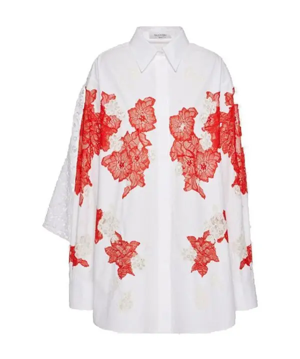 Valentino Garavani Floral Lace Insert Shirt - White/red