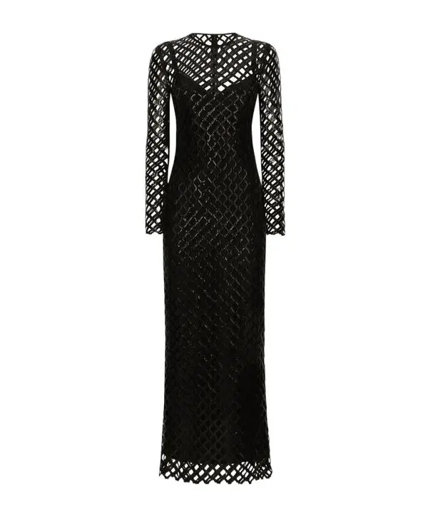 Dolce & Gabbana Sequin Embellished Mesh Gown - Black