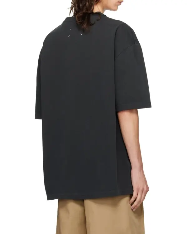 MAISON MARGIELA Logo Embroidered Straight Hem T-shirt - Black