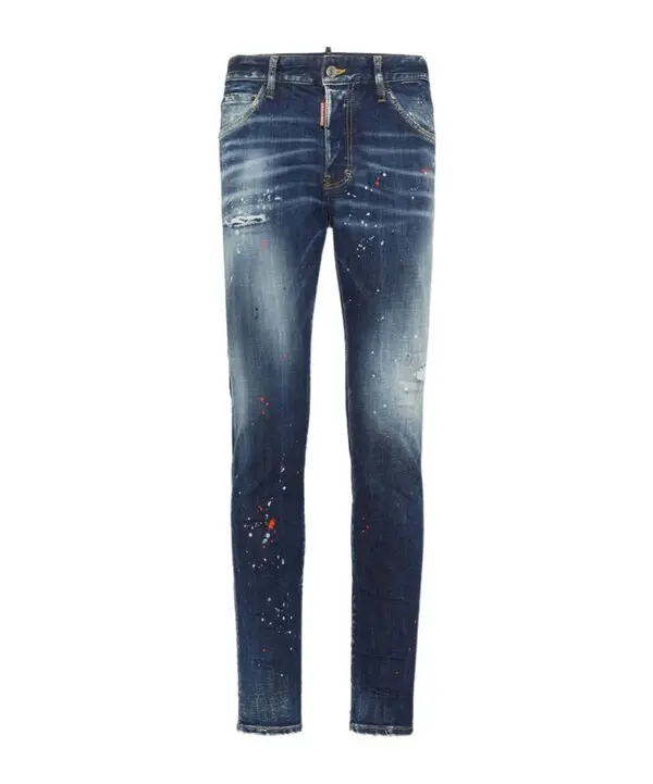 Dsquared2 Distressed Logo Patch Jeans - Blue
