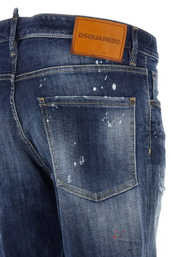 Dsquared2 Distressed Logo Patch Jeans - Blue