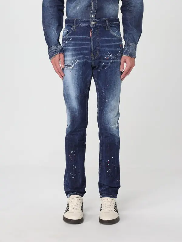 Dsquared2 Distressed Logo Patch Jeans - Blue
