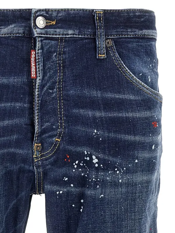 Dsquared2 Distressed Logo Patch Jeans - Blue