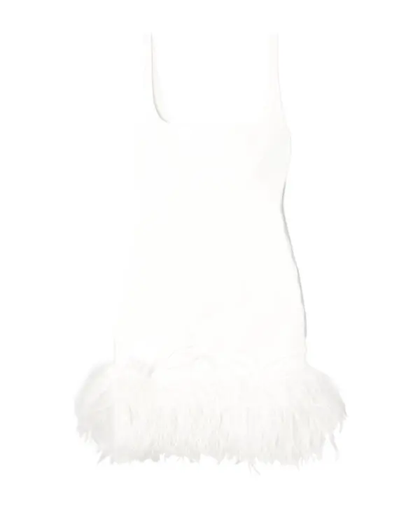 16Arlington Feather-trimmed Crepe Dress - White