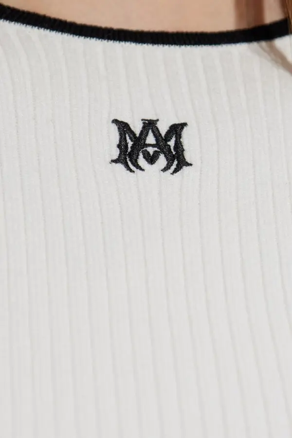 Amiri Cropped Knit Top With Embroidered Logo - White