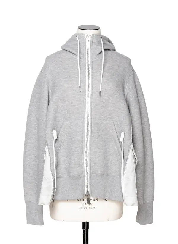 Sacai Sponge Drawstring Zip-up Hoodie - Gray