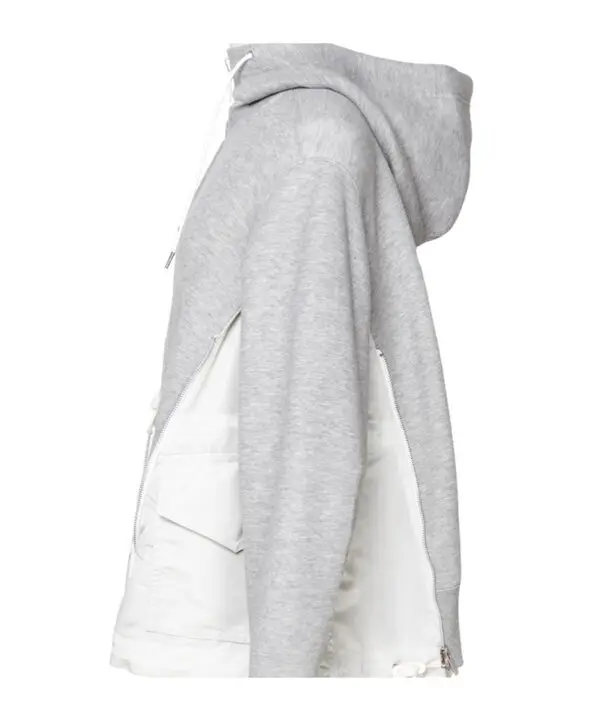 Sacai Sponge Drawstring Zip-up Hoodie - Gray