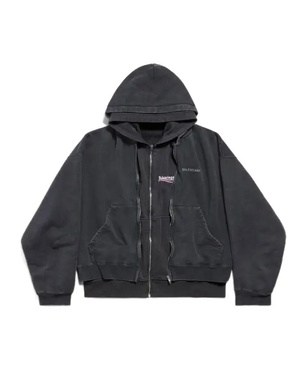 Balenciaga Layered Faded Zipped Hoodie - Faded Black