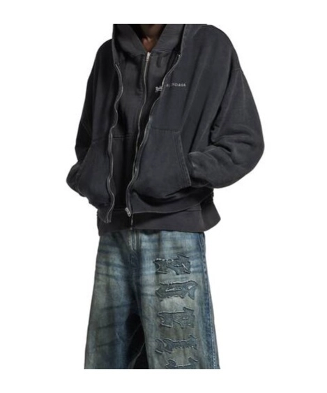 Balenciaga Layered Faded Zipped Hoodie - Faded Black