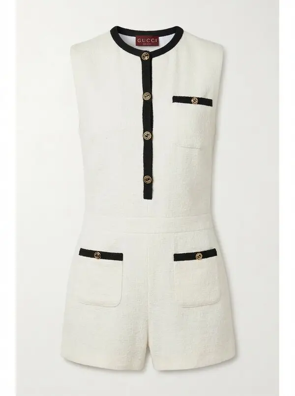 Gucci Sleeveless Jumpsuit With Interlocking G Buttons - White
