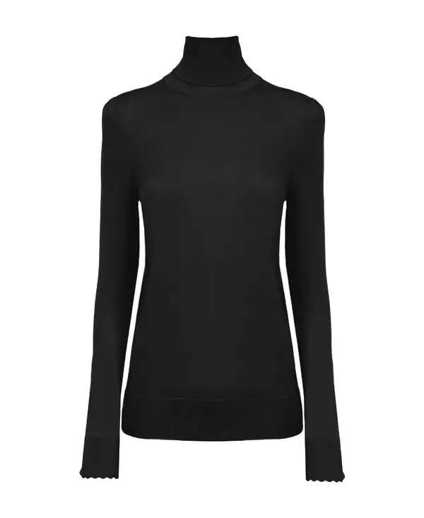 Chloé Turtleneck Knitted Jumper With Scalloped Trim - Black