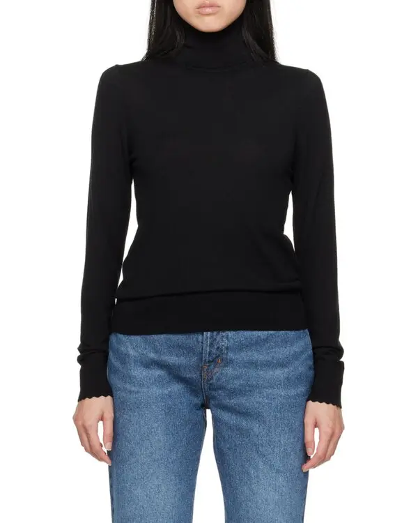Chloé Turtleneck Knitted Jumper With Scalloped Trim - Black