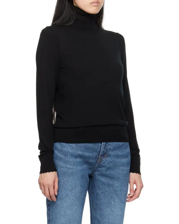 Chloé Turtleneck Knitted Jumper With Scalloped Trim - Black