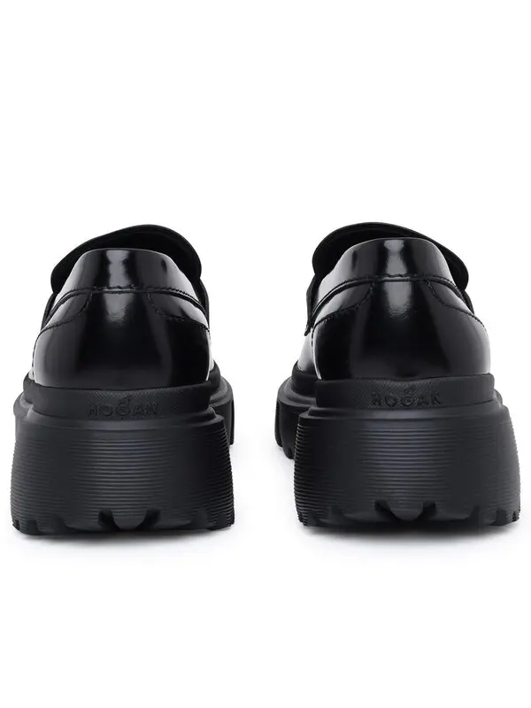 Hogan Logo Plaque Round-toe Loafers - Black