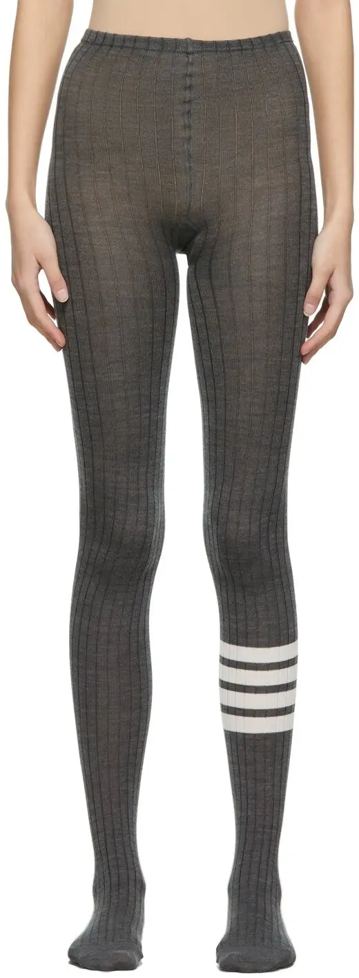 Thom Browne 4-bar Striped Ribbed Tights - Medium Gray