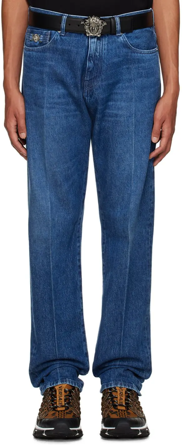 Versace Logo-patch Stretch Jeans - Blue