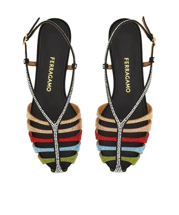 FERRAGAMO Embellished Cage Flat Sandals - Multi-color