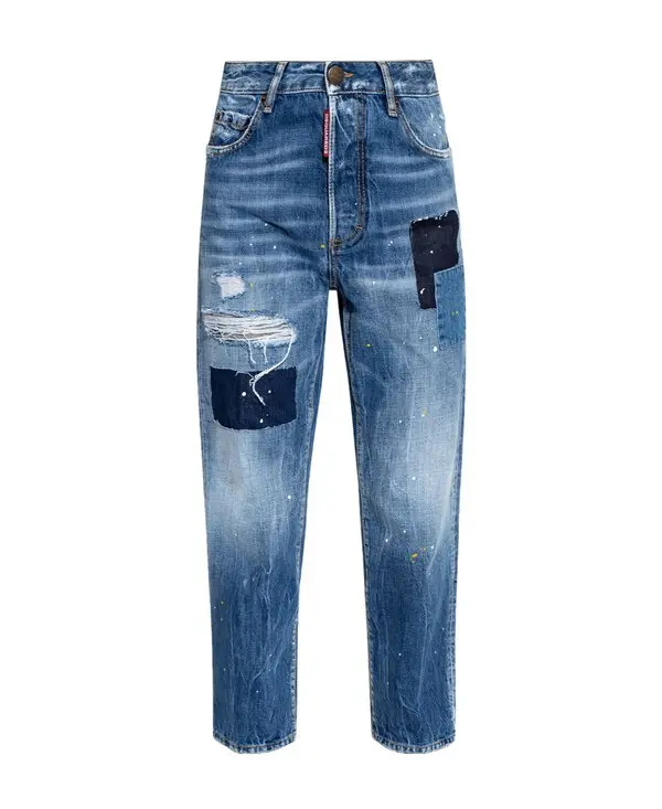 Dsquared2 Boston Straight-leg Distressed Jeans With Patchwork - Blue