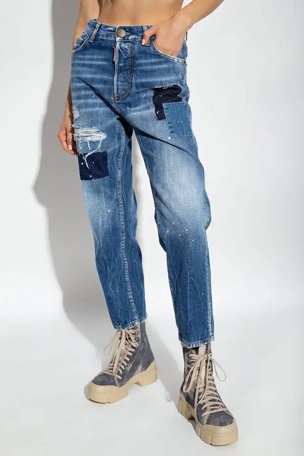 Dsquared2 Boston Straight-leg Distressed Jeans With Patchwork - Blue