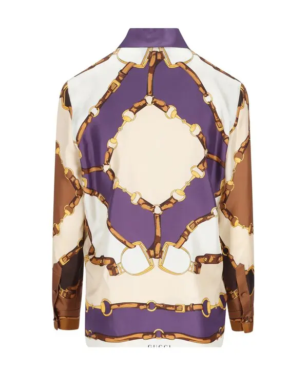 Gucci Printed Silk Twill Shirt With Self-tie Neck Bow